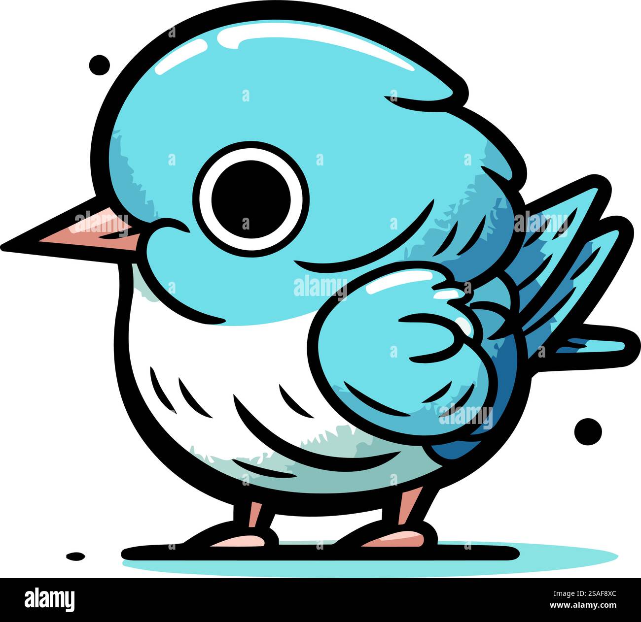 Vector illustration of a cute cartoon blue bird isolated on white ...