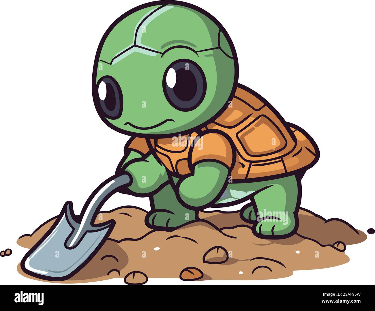 Turtle digging the ground with a shovel. Vector cartoon character Stock ...