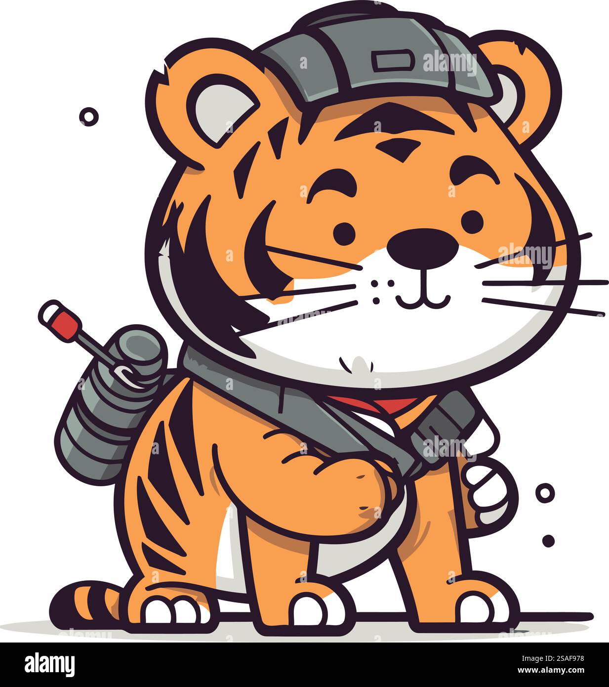 Cute tiger in a military uniform and a helmet. Vector illustration ...