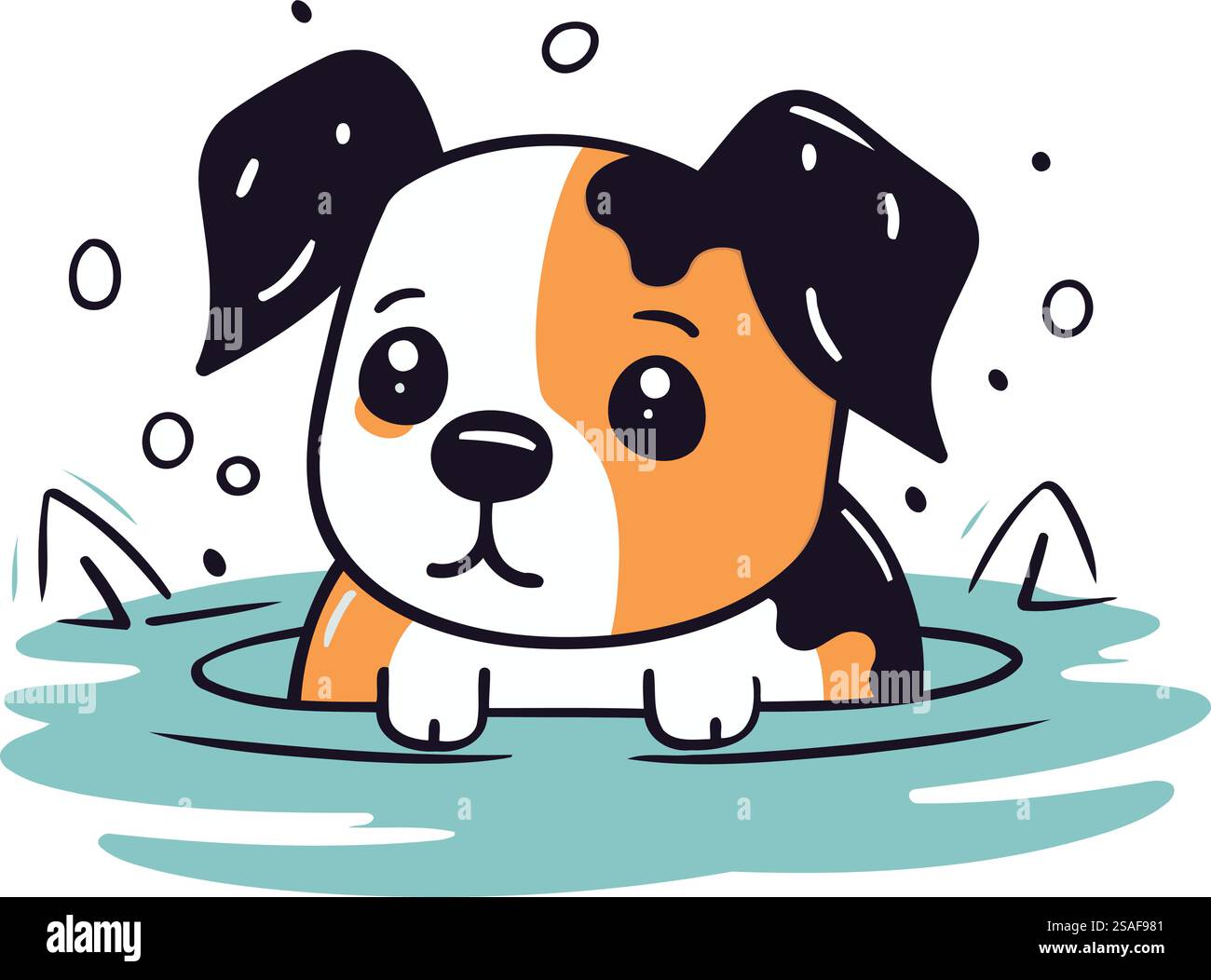 Cute dog swimming in water. Vector illustration in cartoon style Stock ...