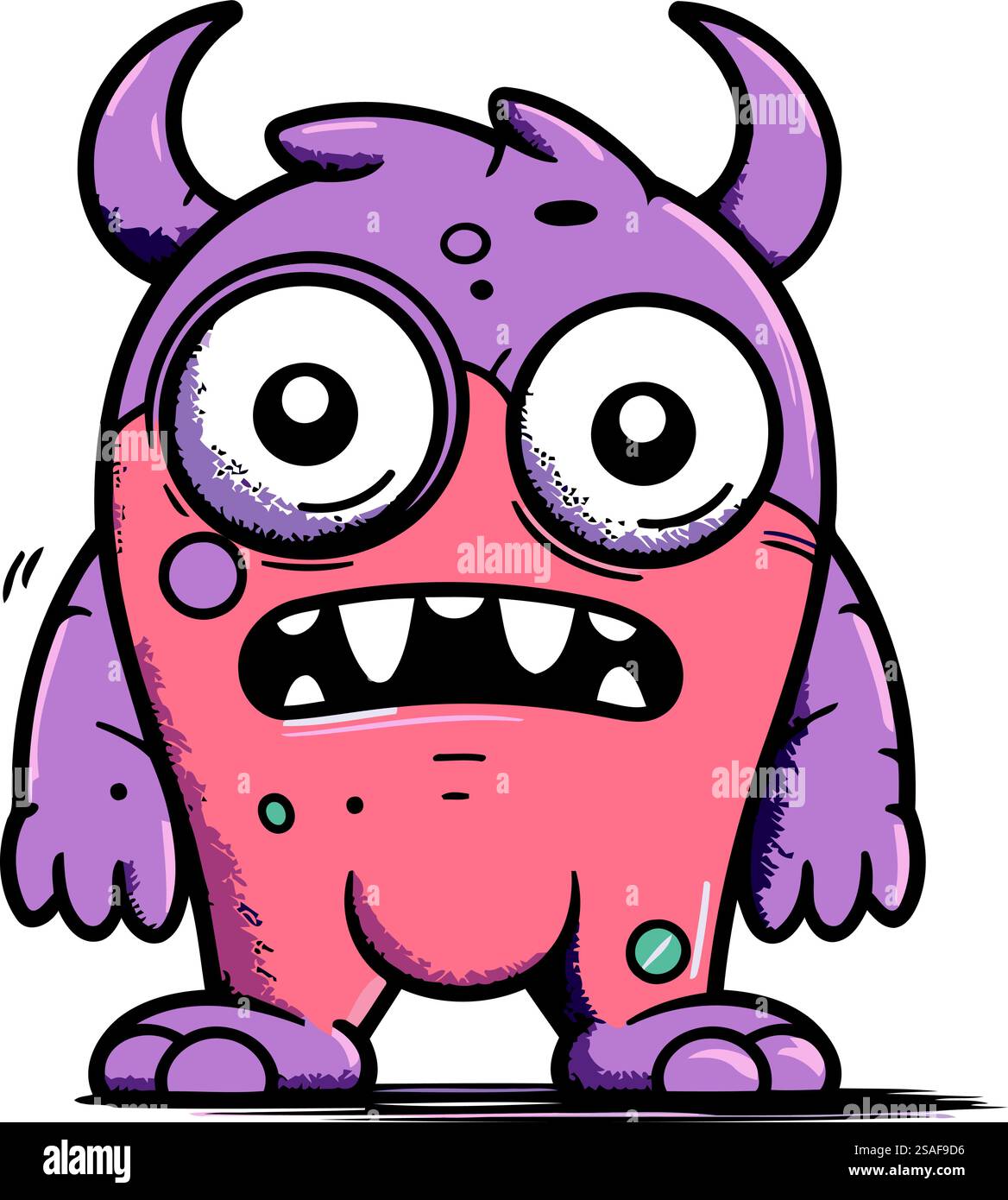 Funny cartoon monster with horns. Vector illustration isolated on white ...
