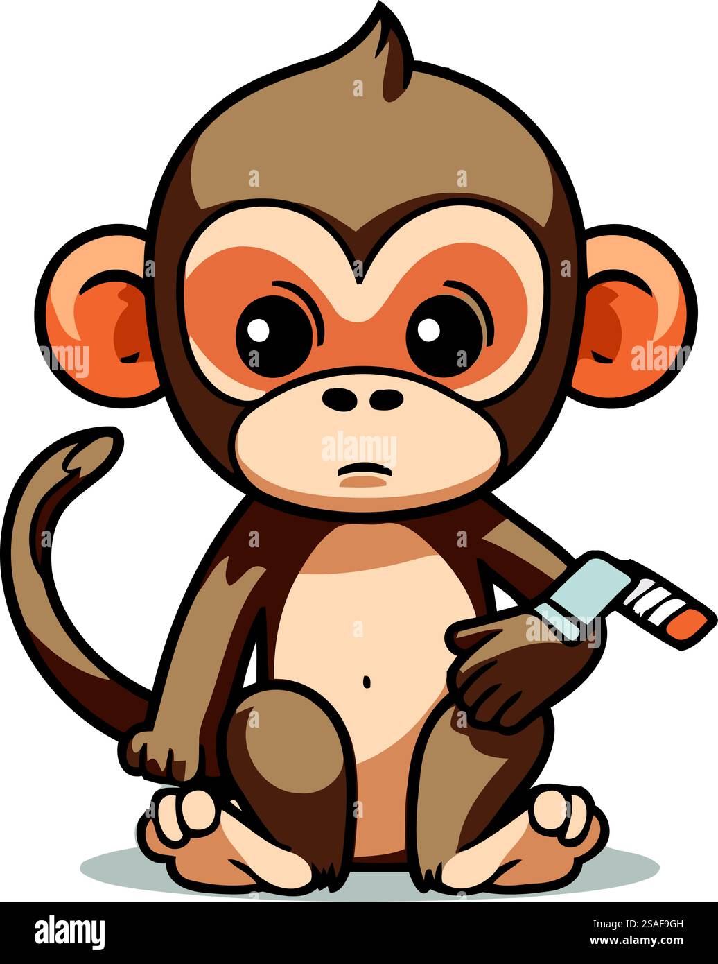 Monkey cartoon character sitting and holding a paint brush vector ...