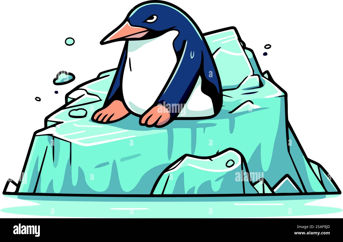 Penguin sitting on ice floe. Cartoon vector illustration Stock Vector ...