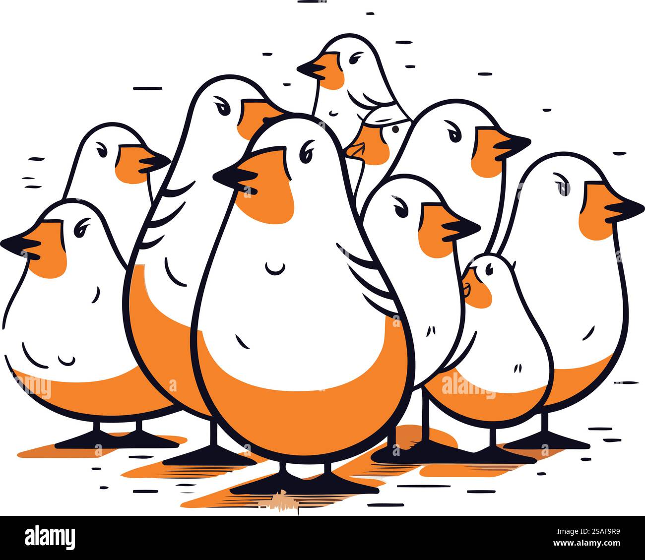 Vector illustration of a flock of birds on a white background. Cartoon ...