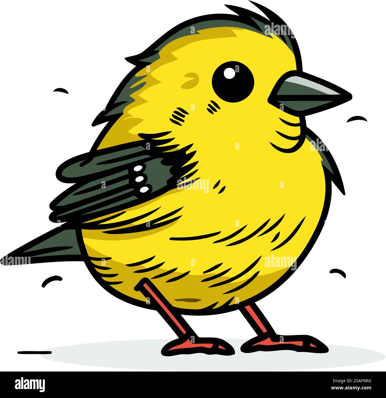 Cute little yellow bird isolated on white background. Vector ...