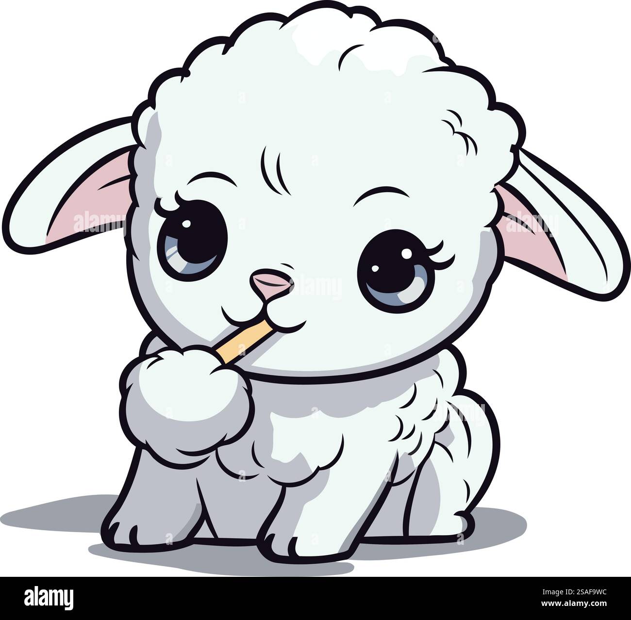 Cute Sheep Eating Cigarette Cartoon Mascot Character Illustration Stock ...