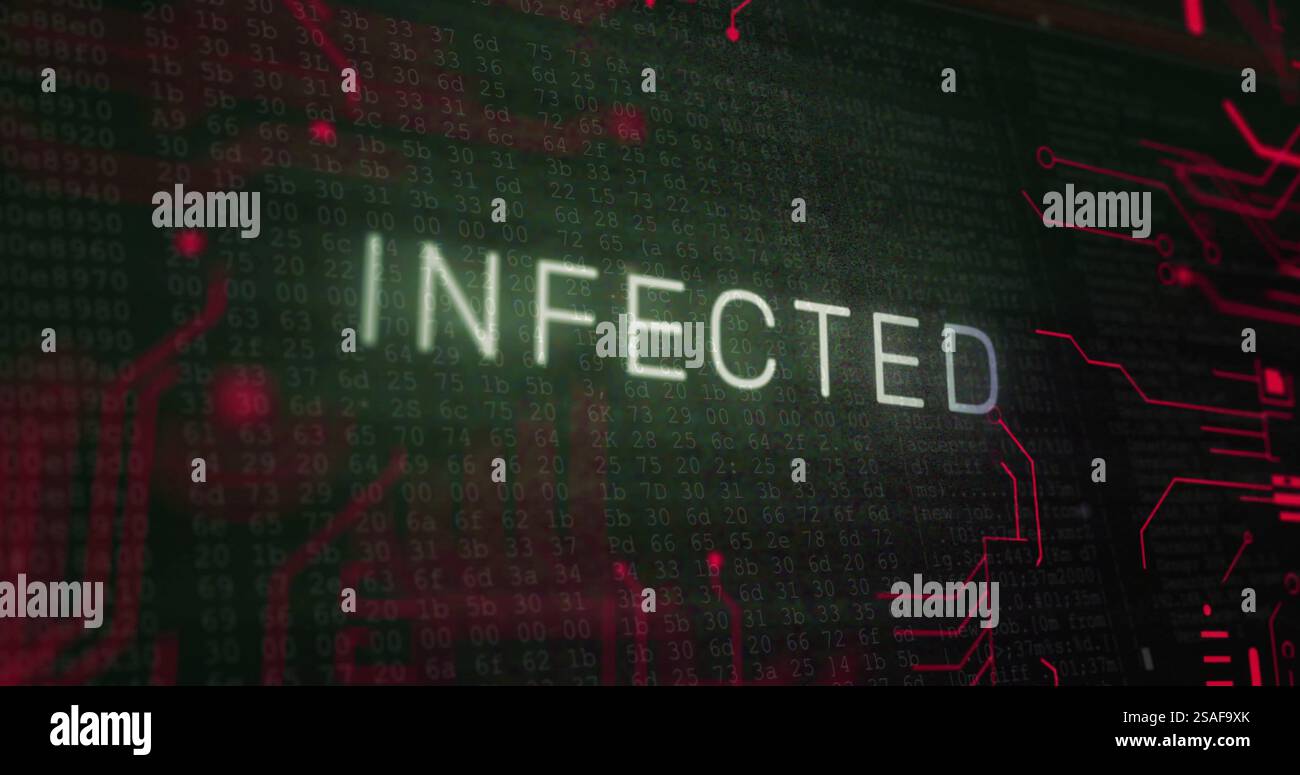 Image of infected text over data processing Stock Photo - Alamy