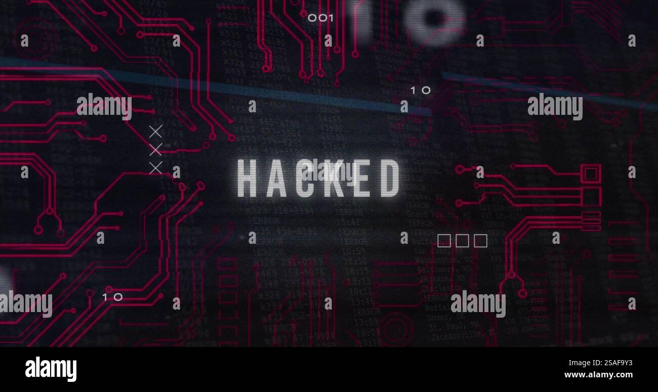 Image of hacked text over data processing Stock Photo - Alamy