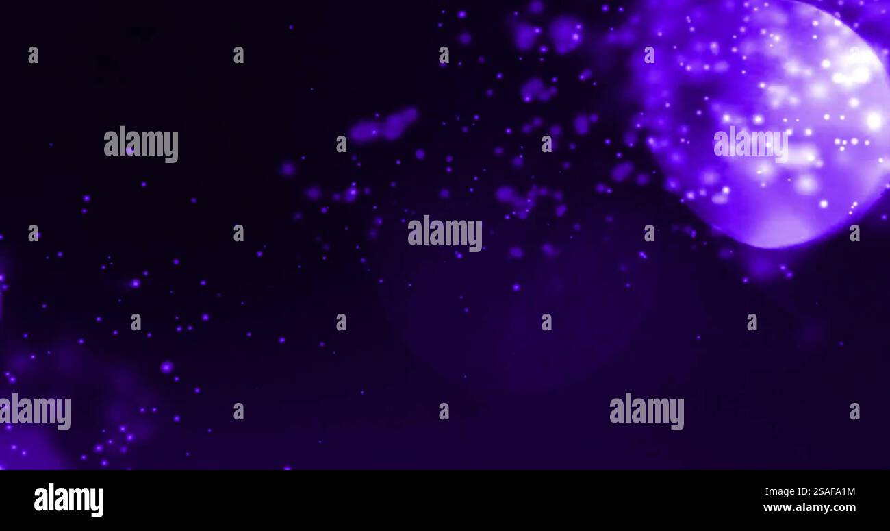 Purple particles and glowing sphere image over dark background Stock ...
