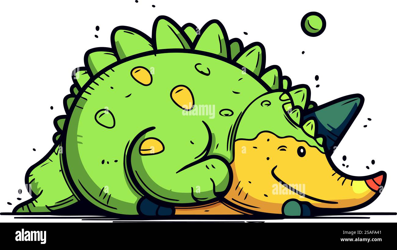 Cute cartoon dinosaur sleeping. Vector illustration isolated on white ...