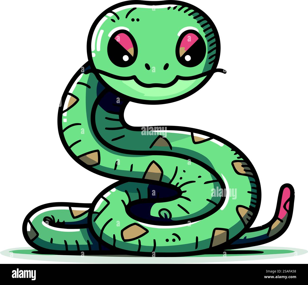 Cute green snake. Vector illustration isolated on a white background ...
