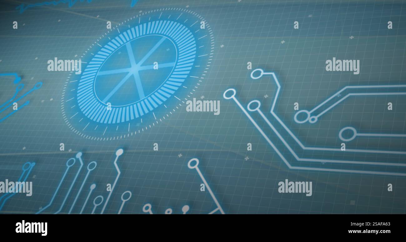 Image of connections and scope scanning over gray background ...
