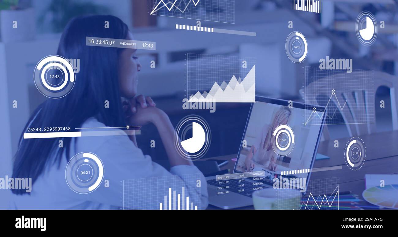 Image of data processing and diagrams over diverse colleagues having ...