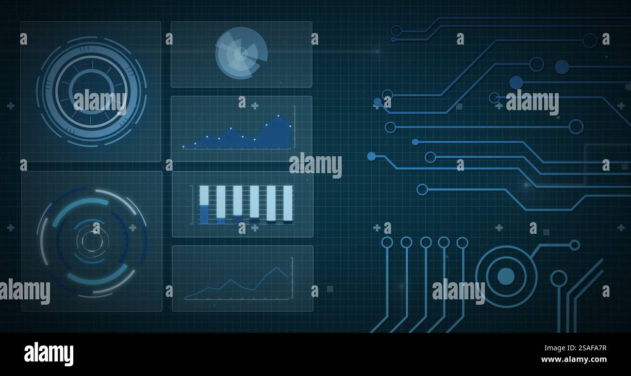 Image of scope scanning and diagrams over data processing with connections. Technology and ...