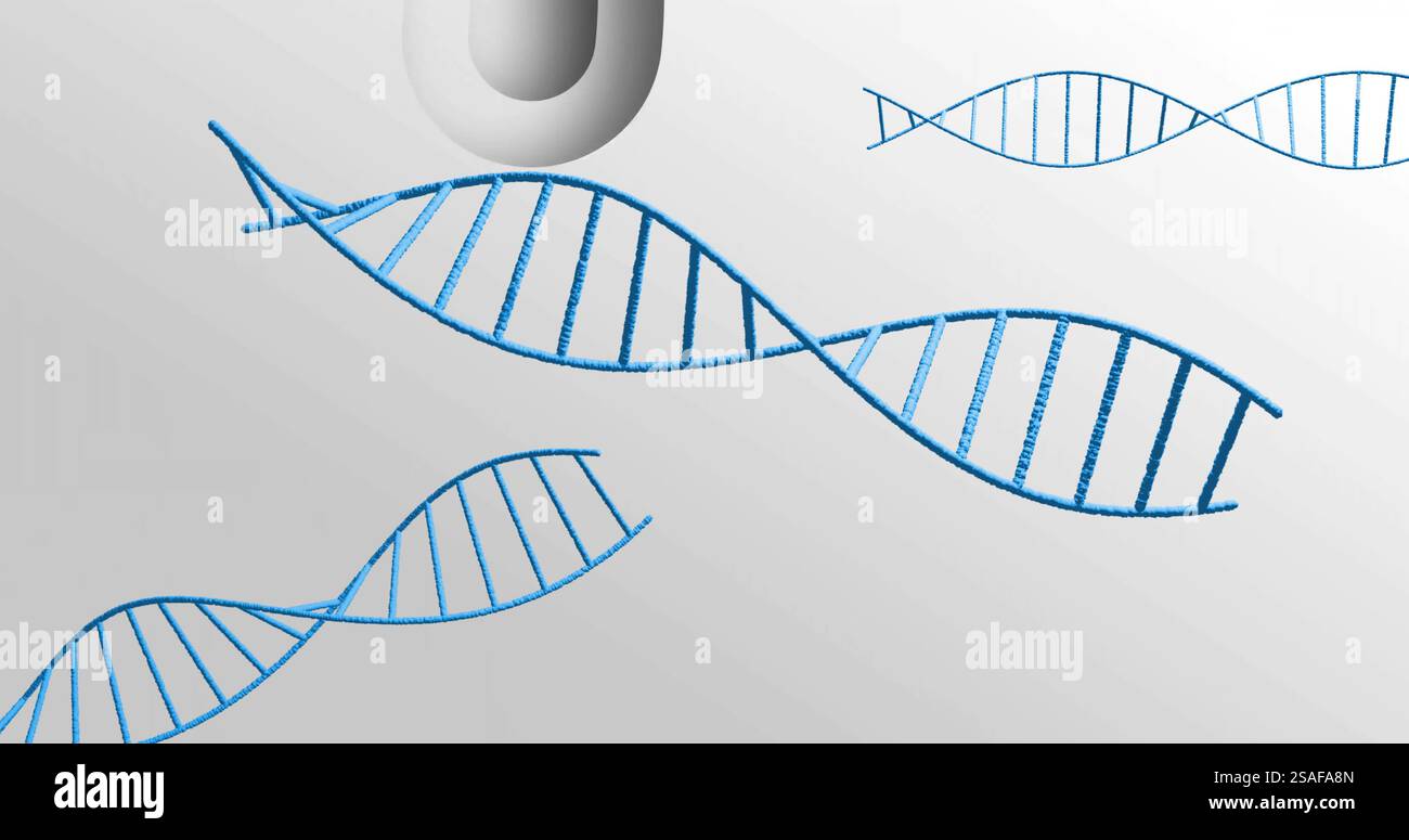 Image of dna strands over white shapes moving Stock Photo - Alamy