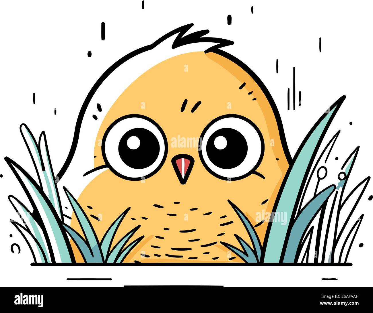 cute little chick in grass cartoon vector illustration graphic design ...
