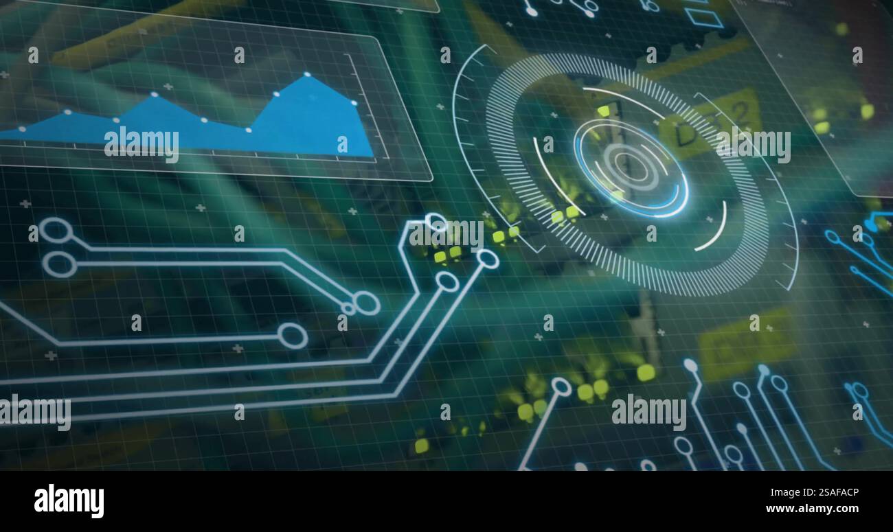Image of data processing with scope scanning over computer server. Global technology, computing ...