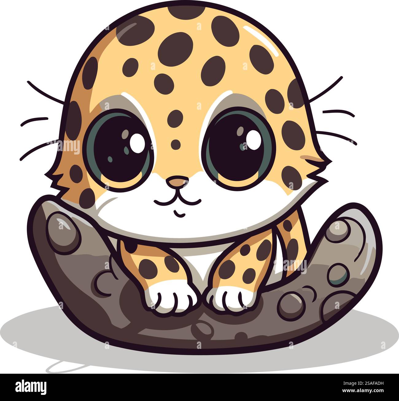 Cute leopard cartoon sitting on a pebble vector illustration Stock ...