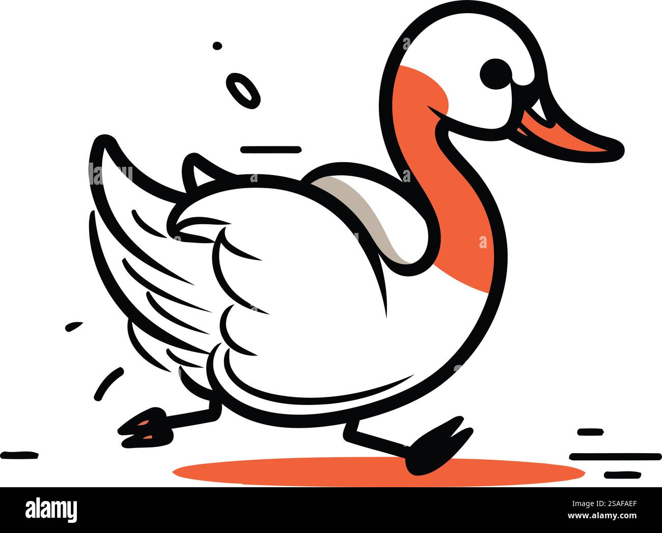 Vector illustration of a swan running on a white background. Cartoon ...