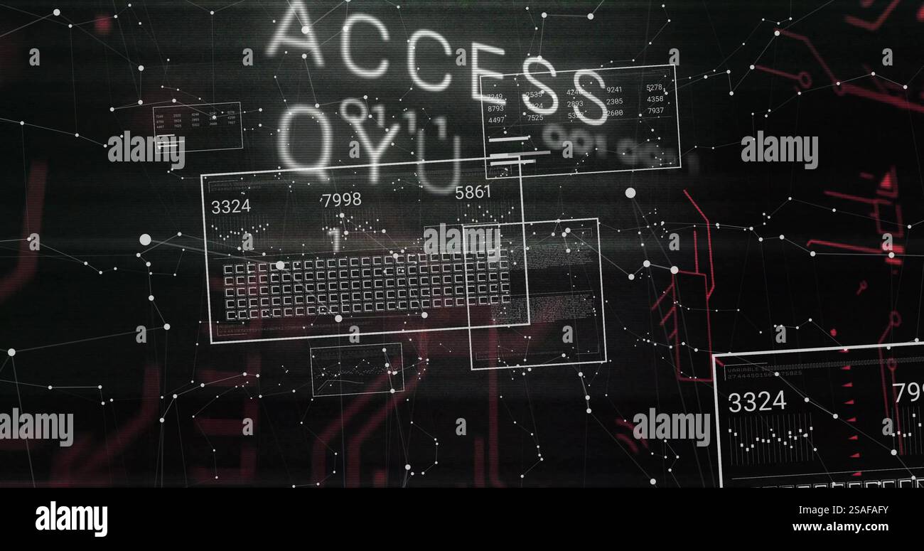 Image of access text and digital data processing over black background Stock Photo - Alamy