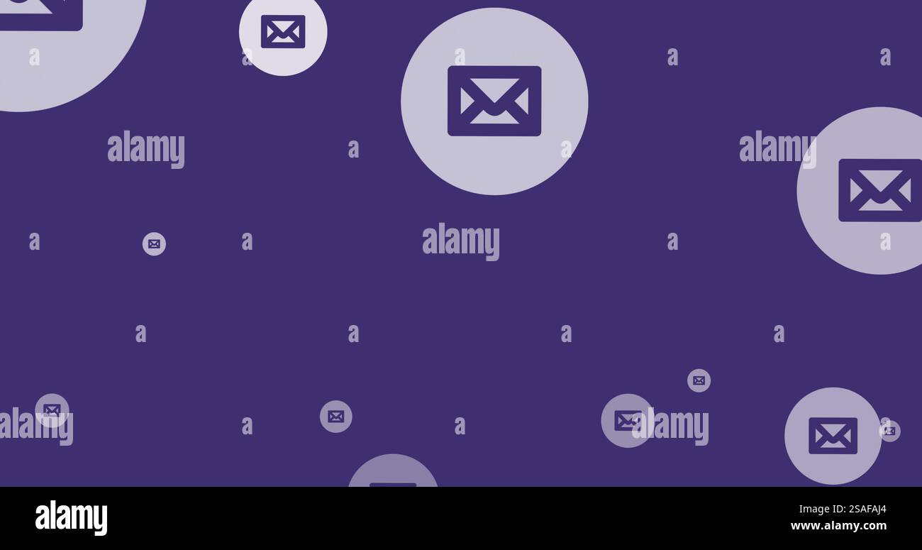 Image of moving envelope icons on blue background. Social media and ...
