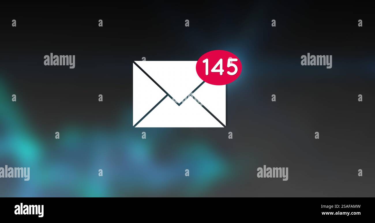 Image of email icon and numbers changing over blue background Stock ...