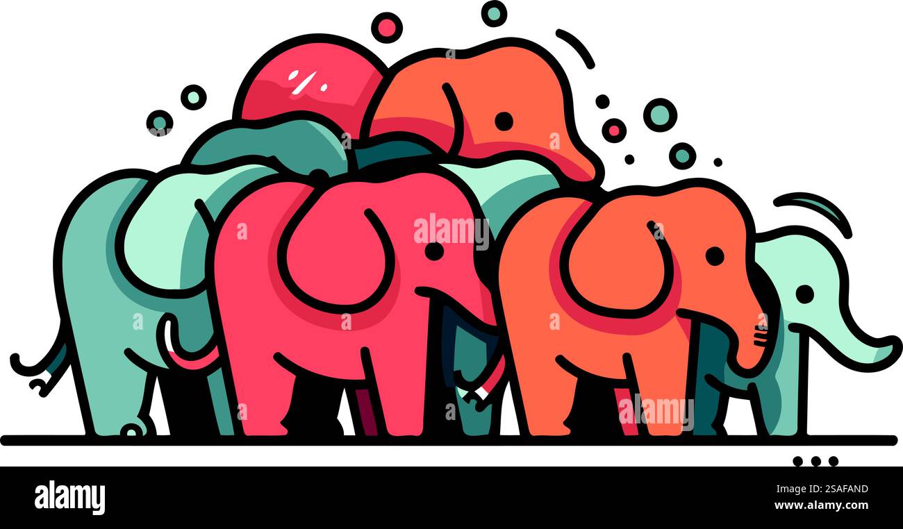 Elephants in different poses. Vector illustration in flat style Stock ...