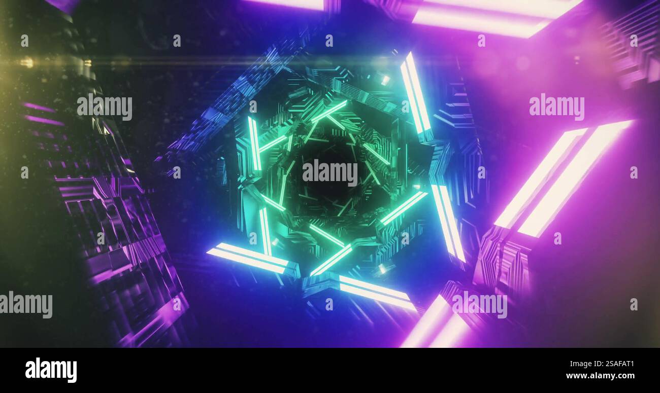 Image of glowing spinning neon tunnel over black background Stock Photo ...
