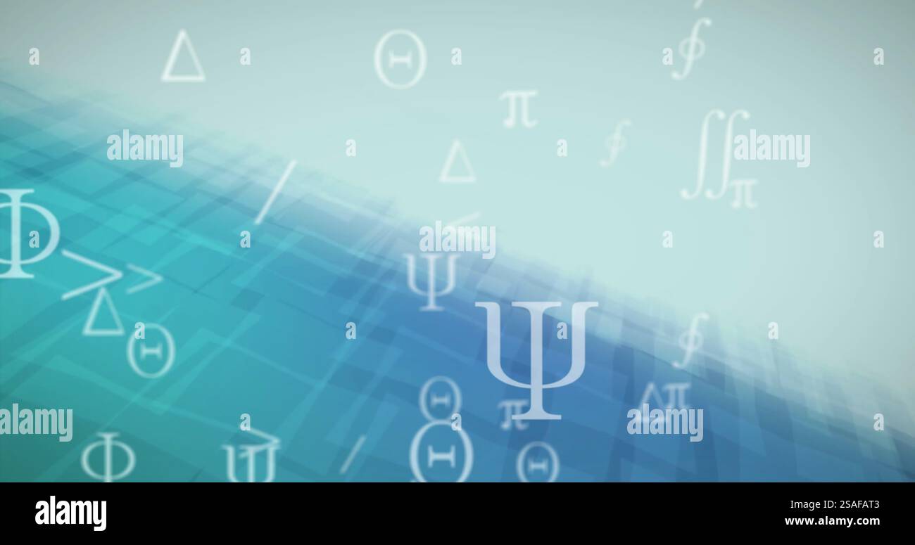 Image of mathematical symbols over blue shapes Stock Photo - Alamy
