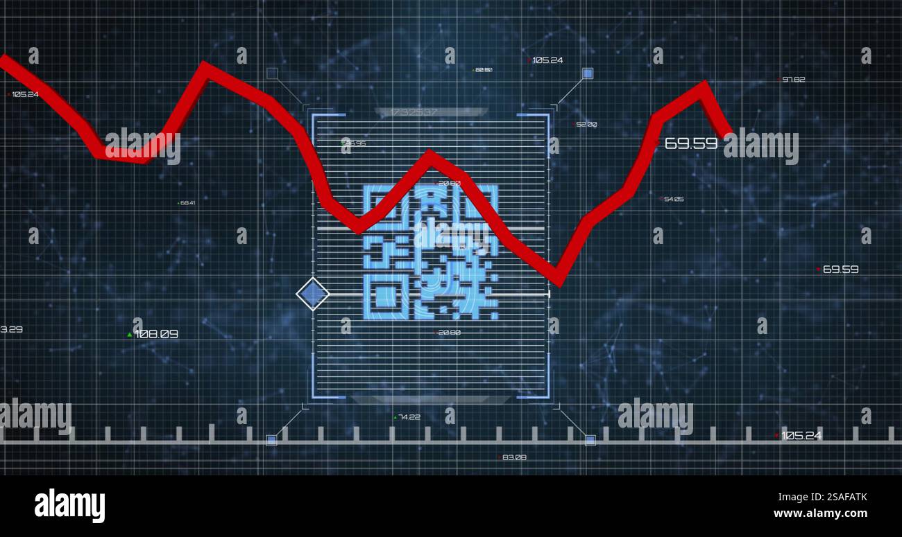 Image of red line and data processing over qr code Stock Photo - Alamy