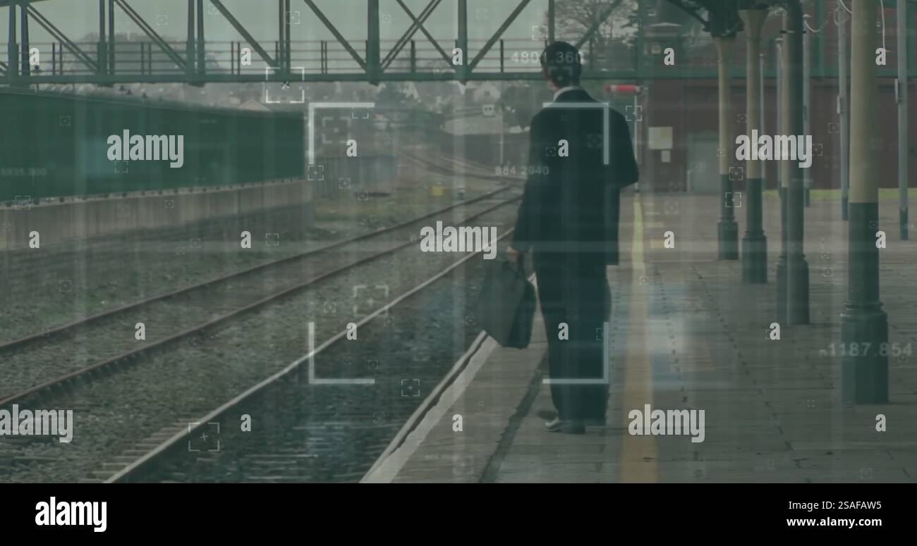 Image of data processing and scope scanning over train station Stock ...