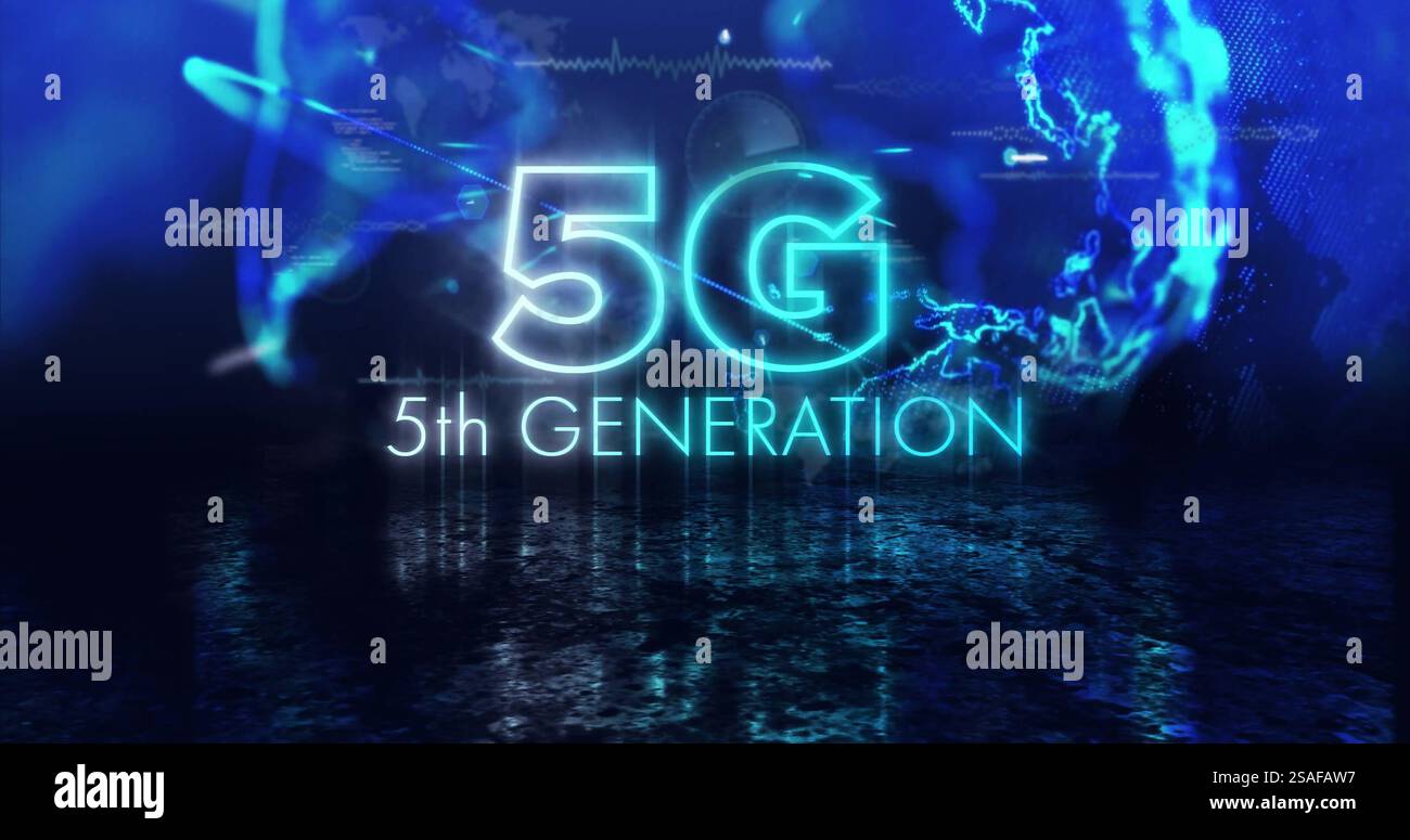 Image of 5g 5th generation text and digital data processing and connections over globe Stock ...
