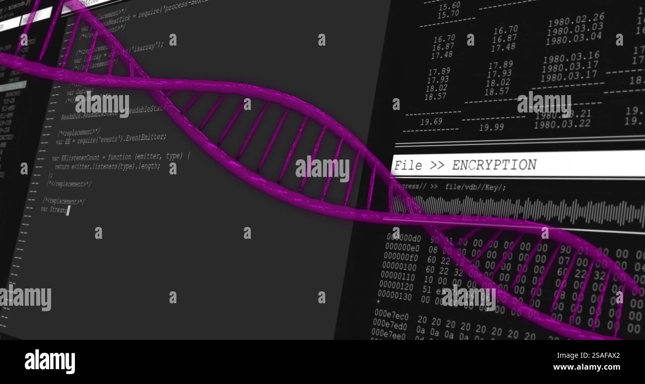 Image of dna strand over data processing Stock Photo - Alamy