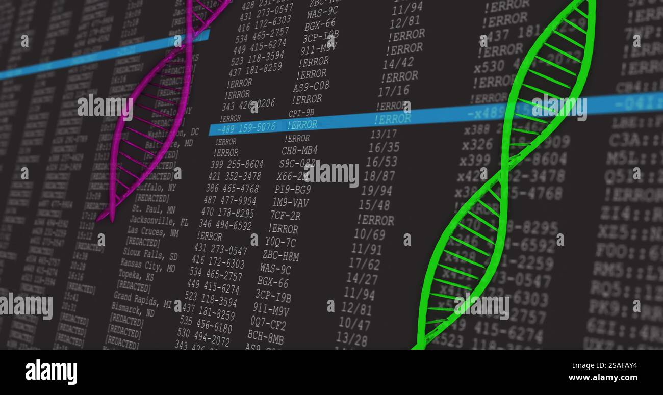 Image of dna strands over data processing Stock Photo - Alamy