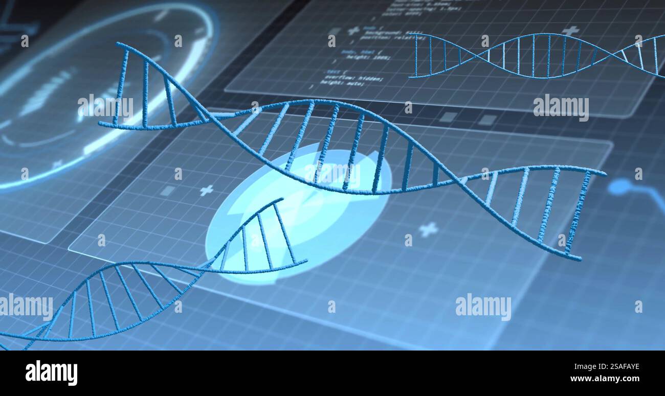 Image of dna strands over diagrams and data processing Stock Photo - Alamy