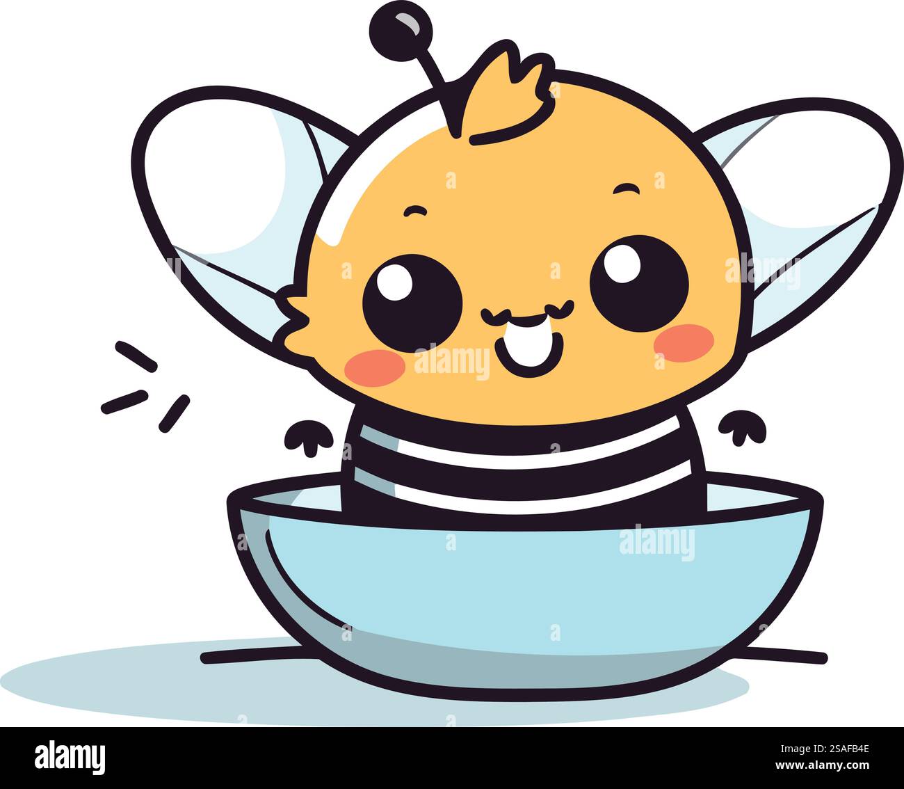 Cute kawaii little bee flying in a bowl. Vector illustration Stock ...