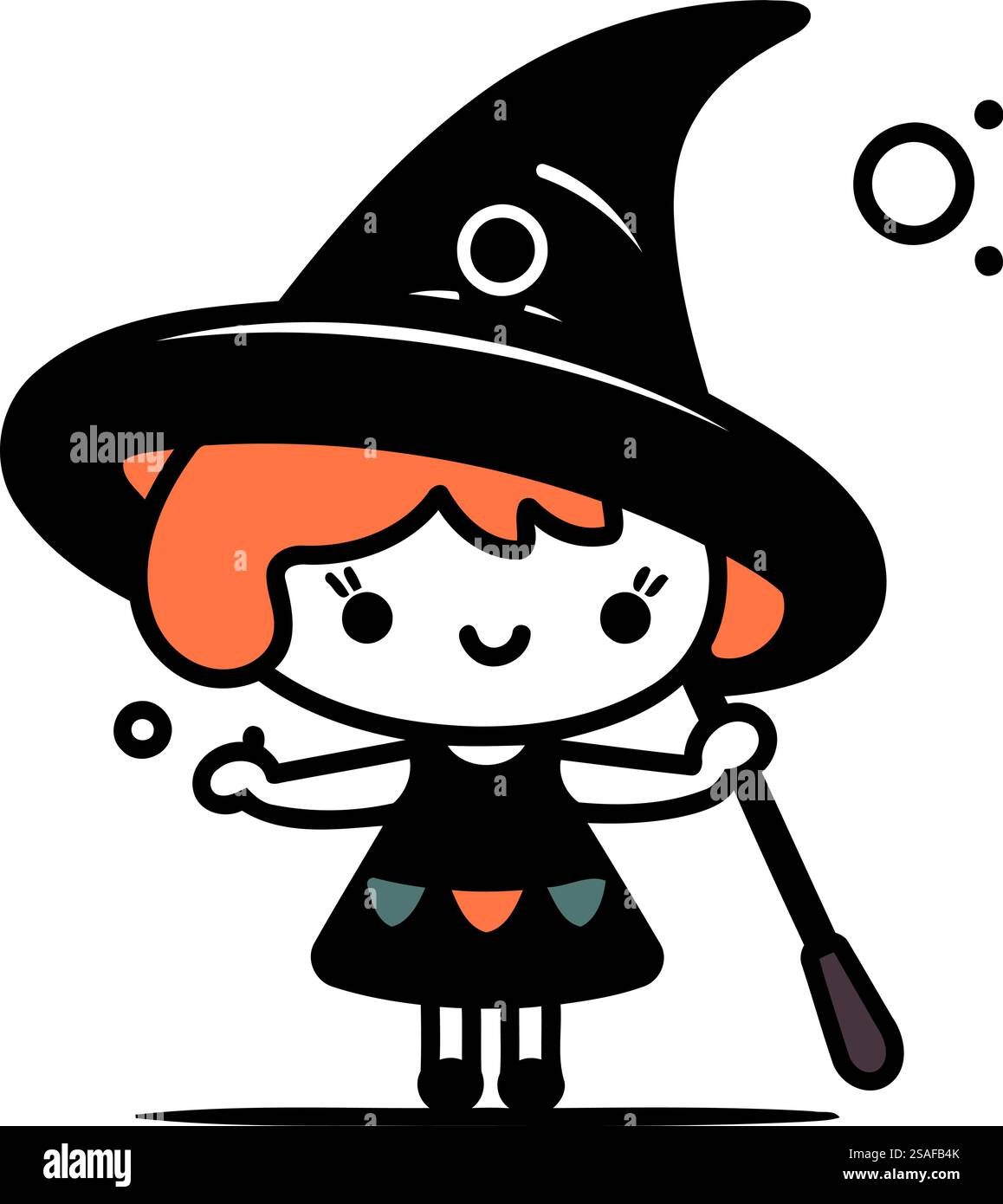 Cute witch with magic wand. Vector illustration in cartoon style Stock ...