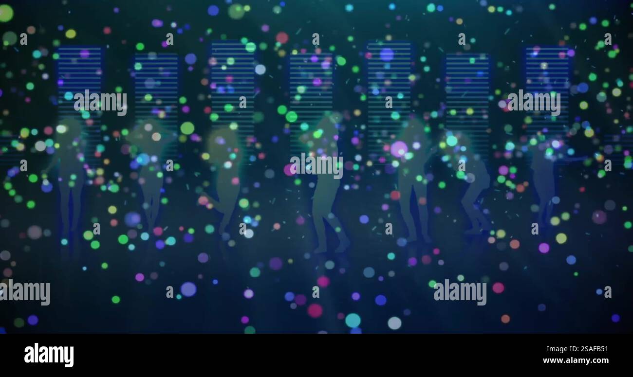 Image of glowing light spots moving over black background Stock Photo ...