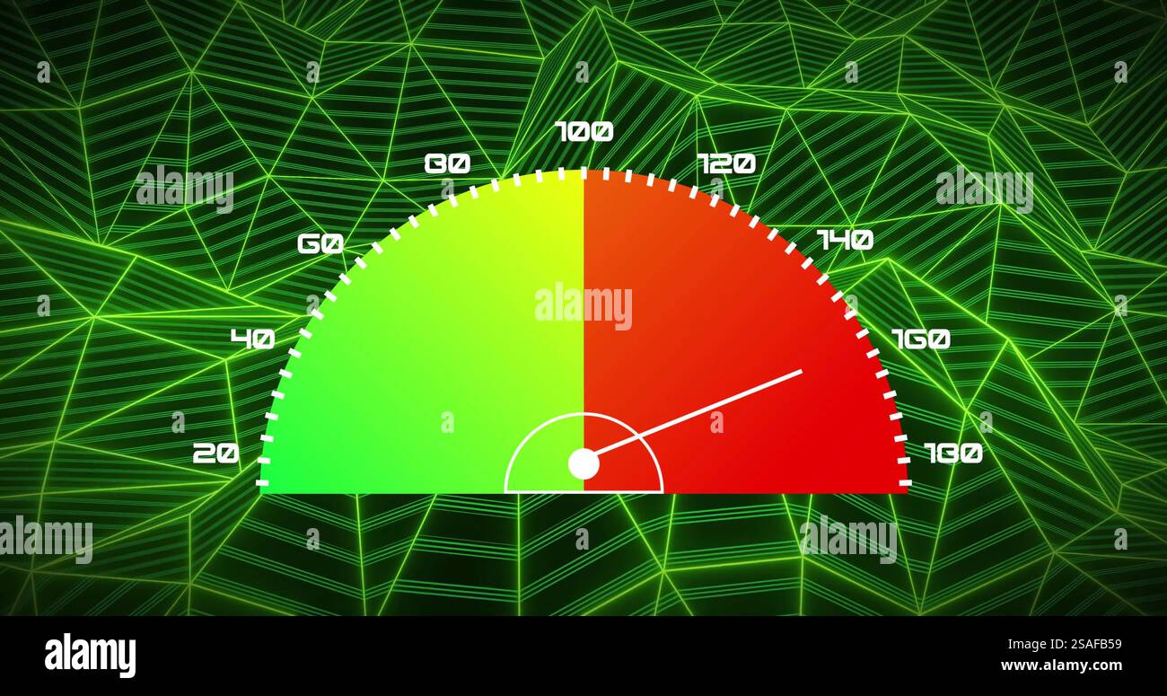 Image of speedometer over green shapes moving Stock Photo - Alamy