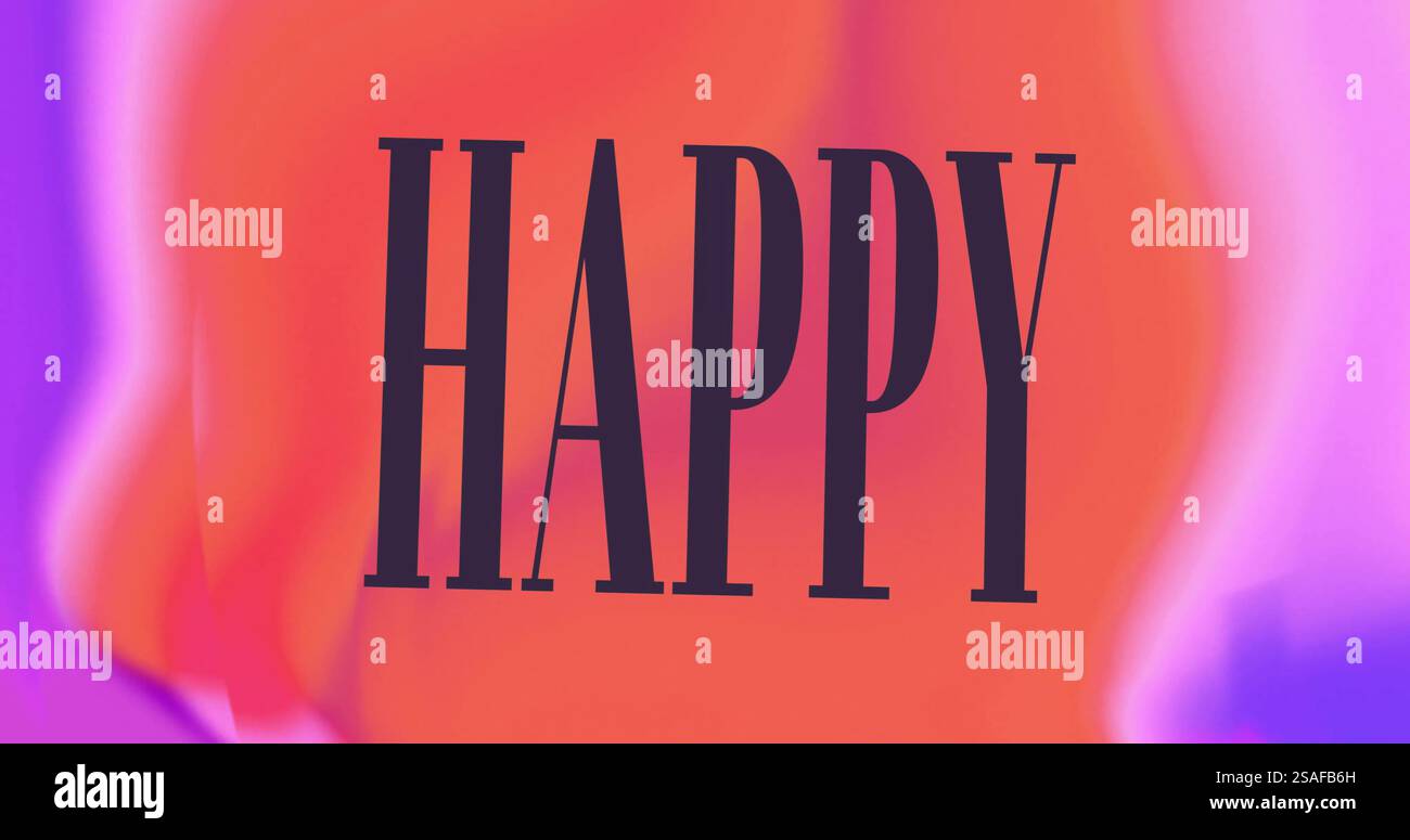 Image of happy text over red and blue shapes. celebration and digital ...