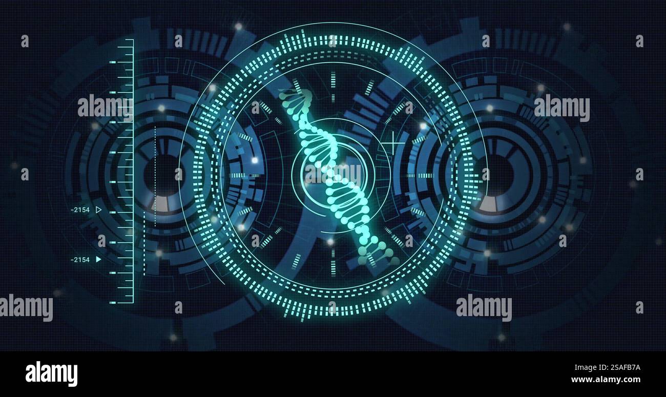 Image of dna strand over data processing and scope scanning Stock Photo ...