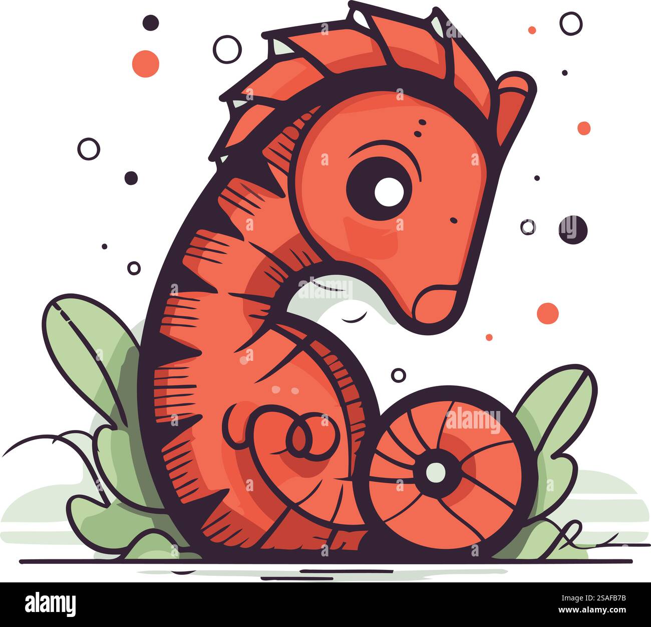 Vector illustration of funny cartoon sea horse. Colorful childish ...