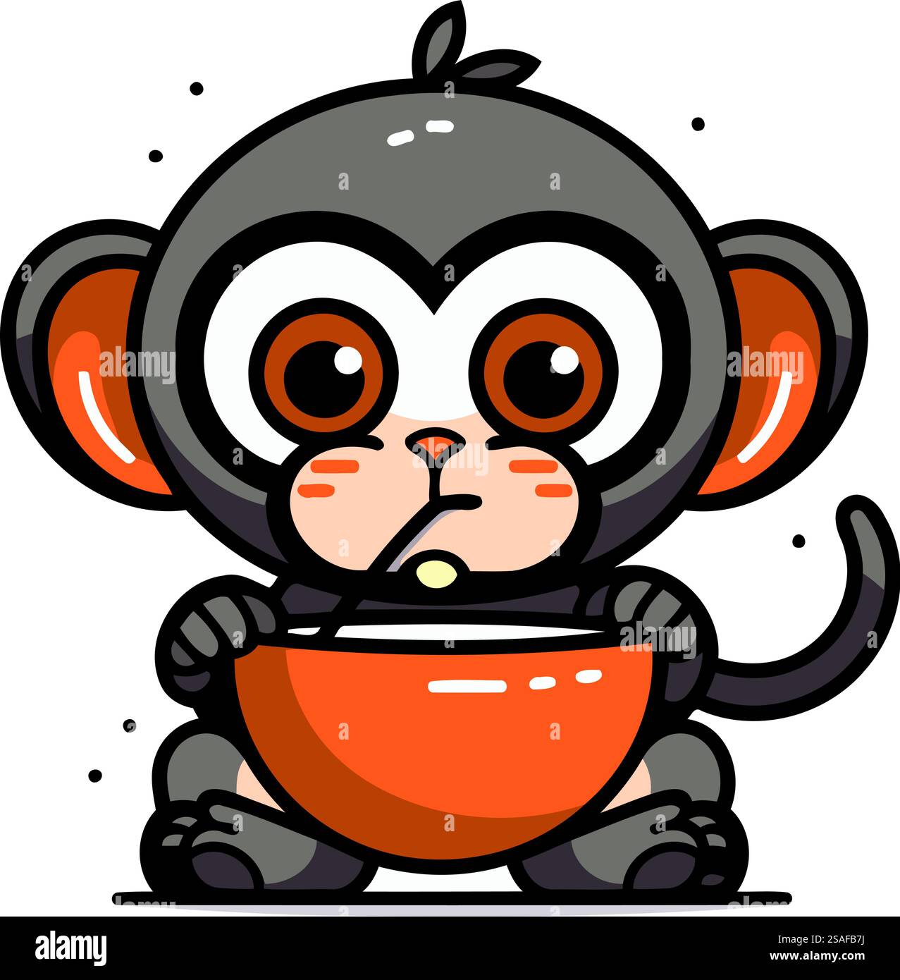 Cute cartoon monkey character with bowl of soup. Vector illustration ...