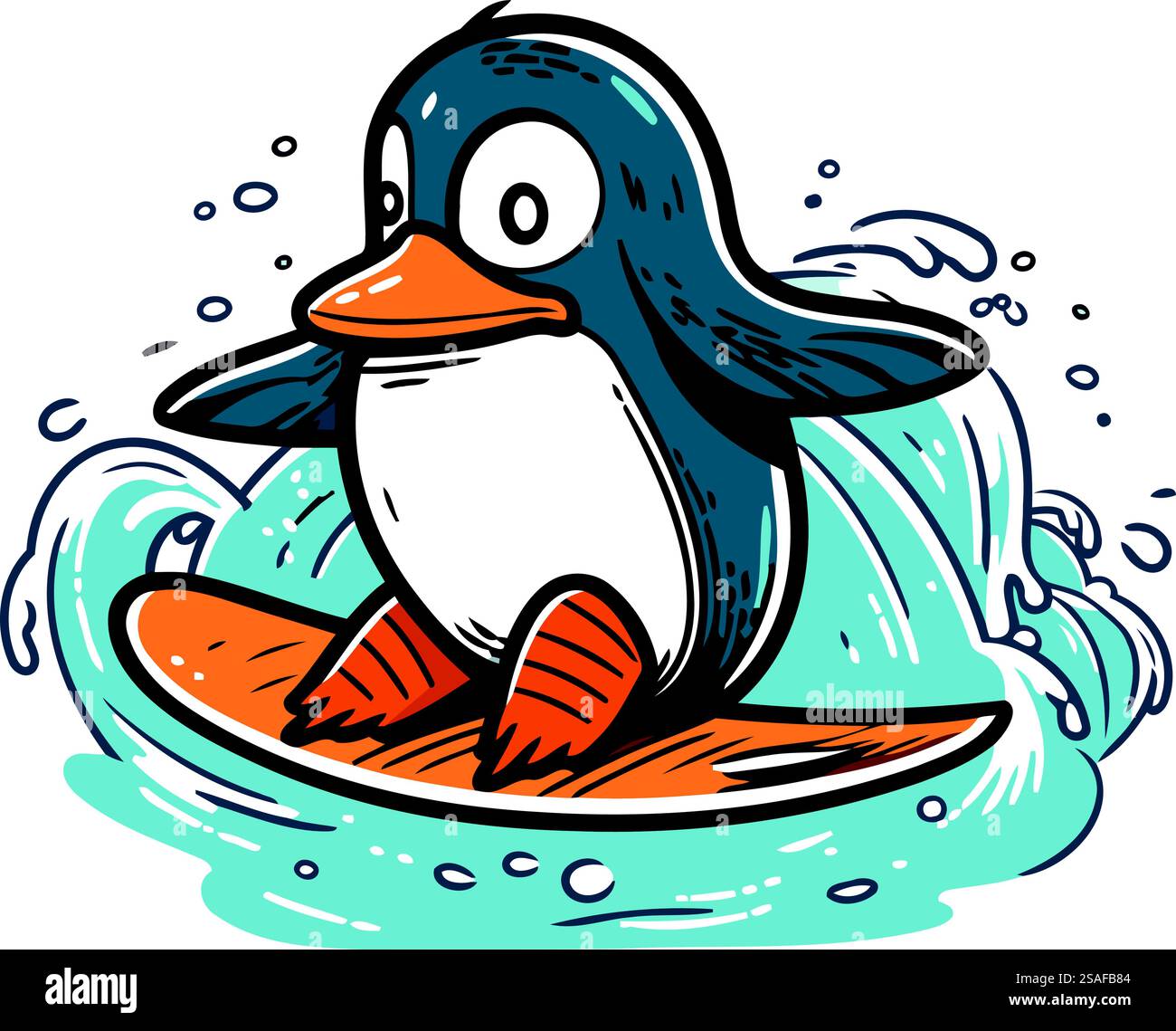 Cute penguin on surfboard. Vector hand drawn illustration Stock Vector ...
