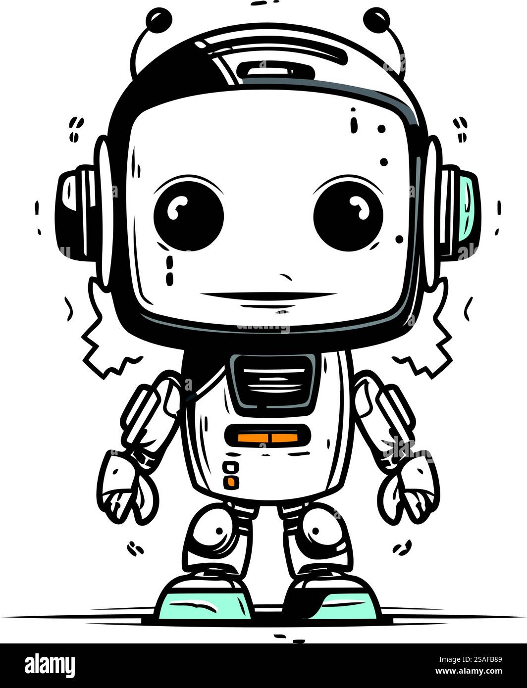 Cute robot cartoon vector illustration. Hand drawn cute robot character ...