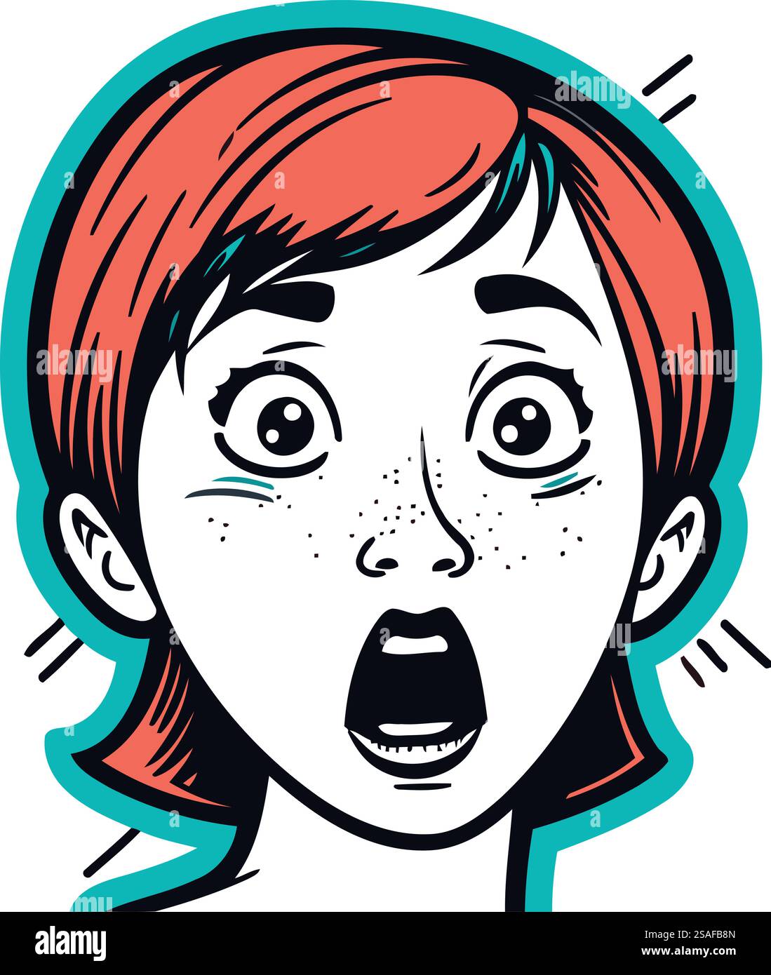 Surprised woman face with open mouth. Vector illustration in cartoon ...