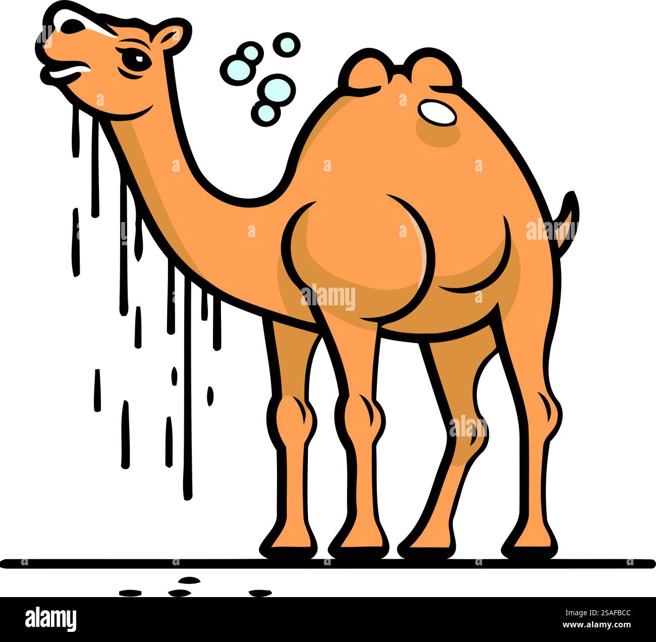 Camel in the rain. Vector illustration on a white background Stock ...