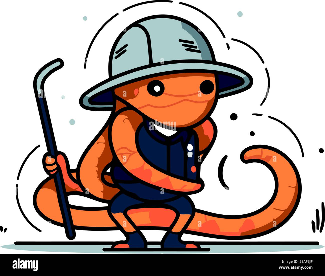 Cute cartoon snake in a hat with a stick. Vector illustration Stock ...