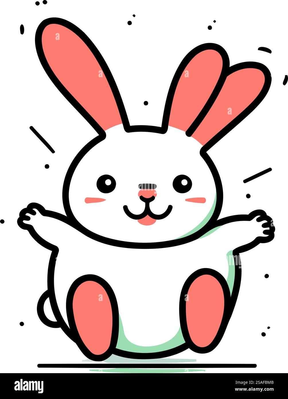 Cute cartoon rabbit character. Vector illustration in line art style ...