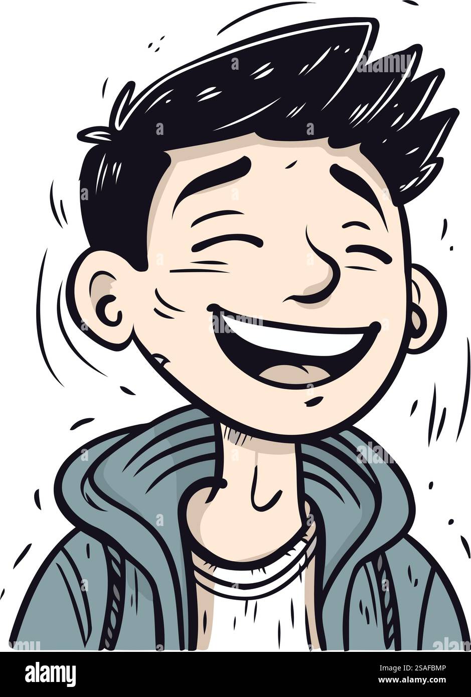Vector illustration of a young man laughing. Hand drawn cartoon style ...